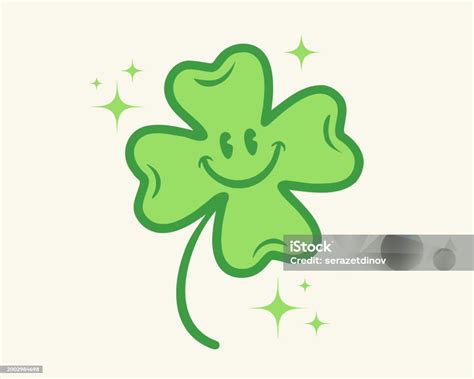 벡터 네 잎 행운의 클로버 세인트 벽지 그루비 스타일의 패트릭의 하루 패트릭의 날에 대 한 행운의 클로버의 복고풍 만화 네잎 클로버에 대한 스톡 벡터 아트 및 기타 이미지