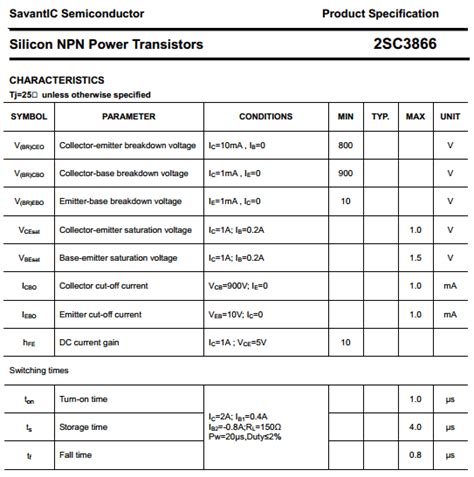 C3866 Datasheet Pdf Npn Power Transistor Savantic