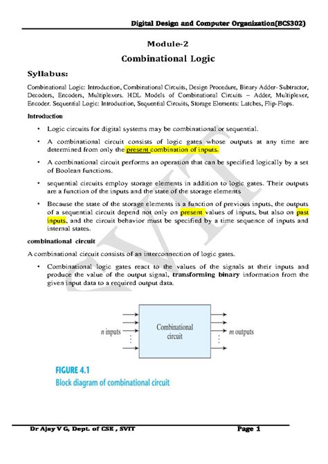 M2 Notes Syllabus Module Combinational Logic Combinational Logic