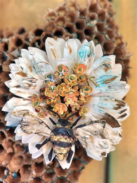 Handmade Paper Wasp Nest Art On Wood Whimsical Bee Lover T Nature Inspired Home Décor Etsy