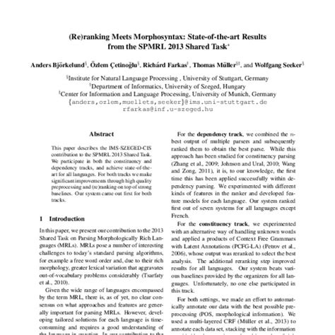 Reranking Meets Morphosyntax State Of The Art Results From The Spmrl