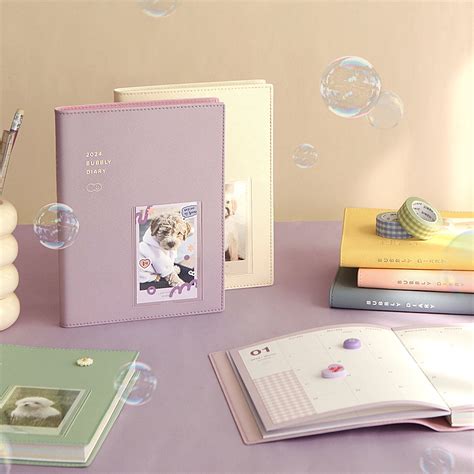 2024 버블리 다이어리 6colors 위클리 플래너 스케줄러 날짜형 일기장 포토카드 포카 폴라로이드 명함 꾸미기 다꾸 데코 학생 하이틴 스터디 노트 수첩 선물