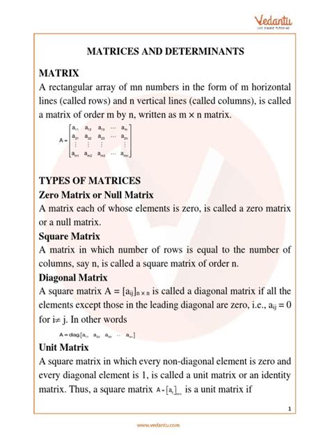 Jee Main 2022 Maths Revision Notes On Matrices And Determinants Pdf Matrix Mathematics