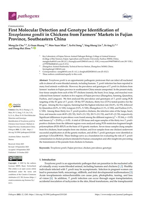 Pdf First Molecular Detection And Genotype Identification Of Toxoplasma Gondii In Chickens