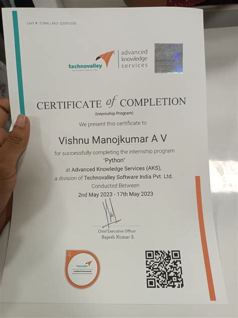 Vishn Manojkumar Av On Linkedin Completed Internship In Python Successfully