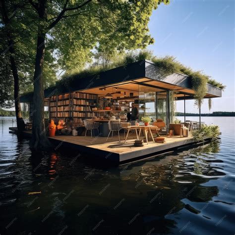 A Floating House On A Lake Captured Beautifully Premium Ai Generated