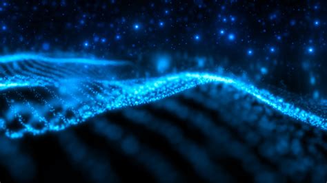Abstract Blue Waves Lines From Particles And Dots Of Energetic Magic With Glow Effect And Blur