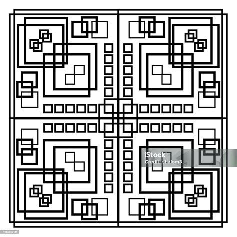 대칭 배치 사각형으로 구성된 흑백 기하학적 패턴입니다 빈티지 스타일의 흑백 패턴 사각형 타일 0명에 대한 스톡 벡터 아트 및