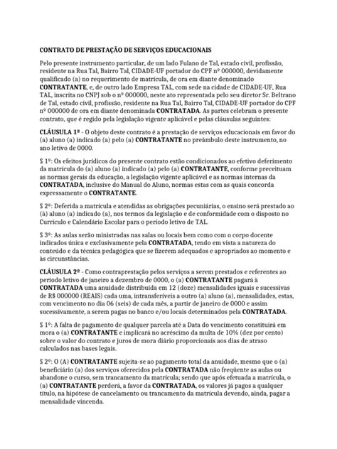 Modelo De Contrato De Prestacao De Servicos Educacionais Pdf
