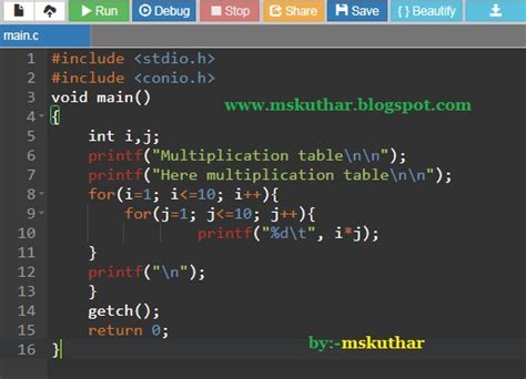 C Program To Print Multiplication Using For While And Do While Loop