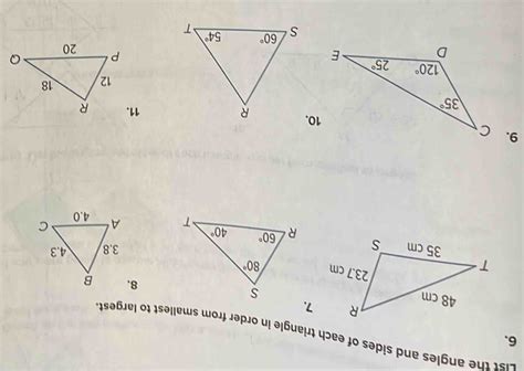 Solved 6 List The Angles And Sides Of Each Triangle In Order From