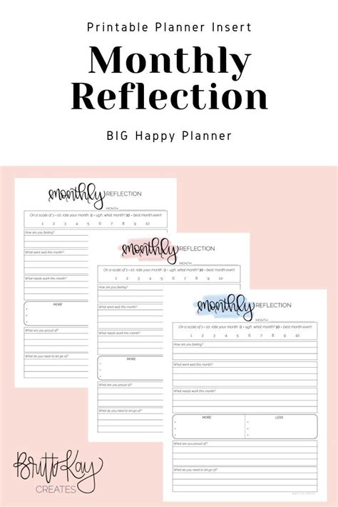 Monthly Reflection Planner Insert