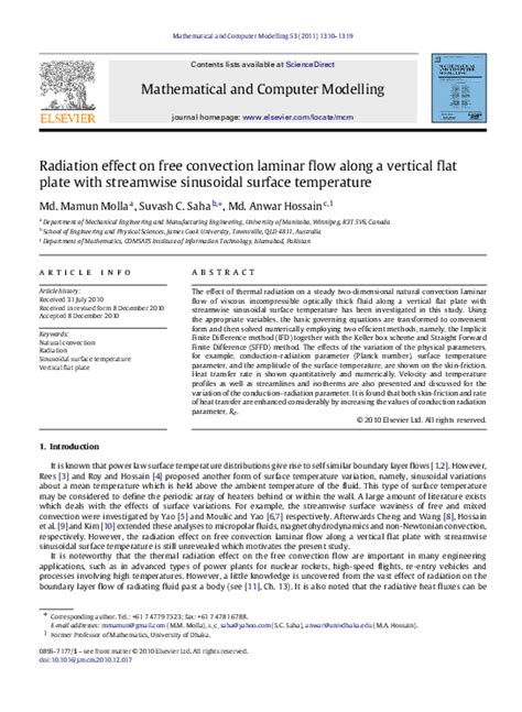 Pdf Radiation Effect On Free Convection Laminar Flow Along A Vertical