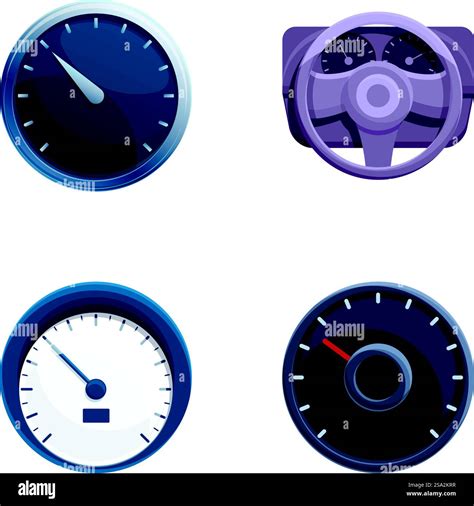 Speedometer Icons Set Cartoon Vector Various Style Of Car Speedometer Speed Indicator