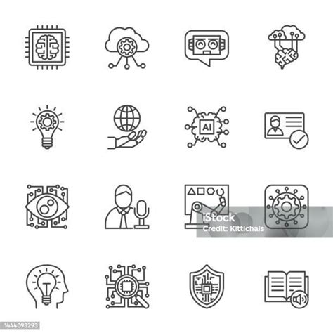 Ai 인공 지능 기술 및 기계 학습 아이콘 벡터 얇은 선 아이콘을 설정합니다 가상 비서에 대한 스톡 벡터 아트 및 기타 이미지 가상 비서 가상현실 개념 Istock