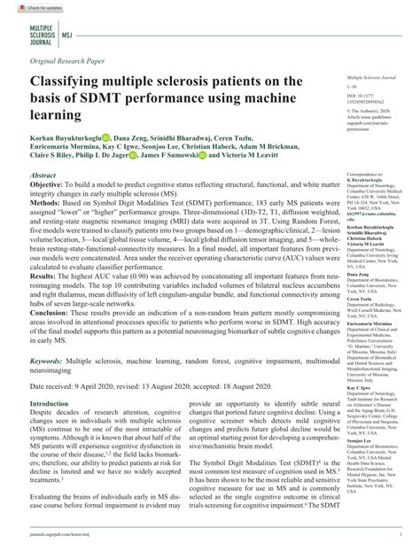 pdf classifying multiple sclerosis patients on the basis of sdmt