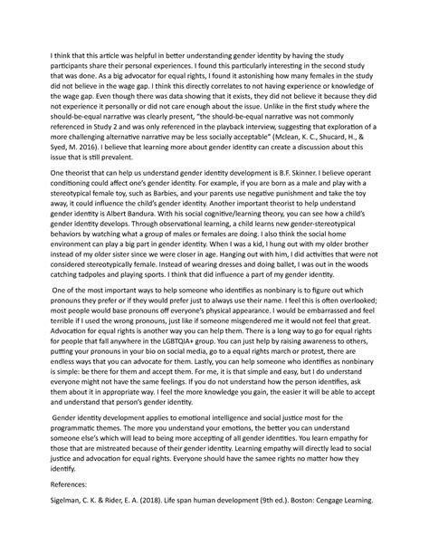 PSY Week Discussion I Think That This Article Was Helpful In Better Understanding Gender