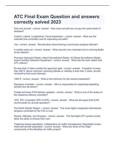 Atc Final Exam Question And Answers Correctly Solved 2023 Atc Stuvia Us