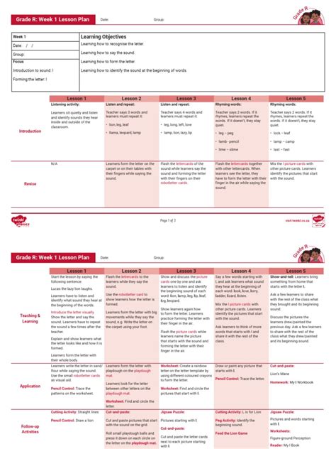 Za Hl 1657795553 Grade R Lesson Plan Week 1 Letter L Ver 1 Pdf Learning Cognition