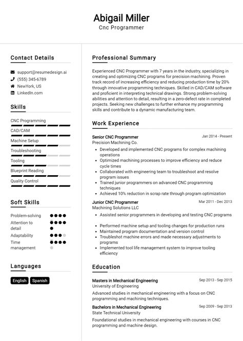 20 Cnc Programmer Resume Examples And Templates For 2024 Resumedesign Ai