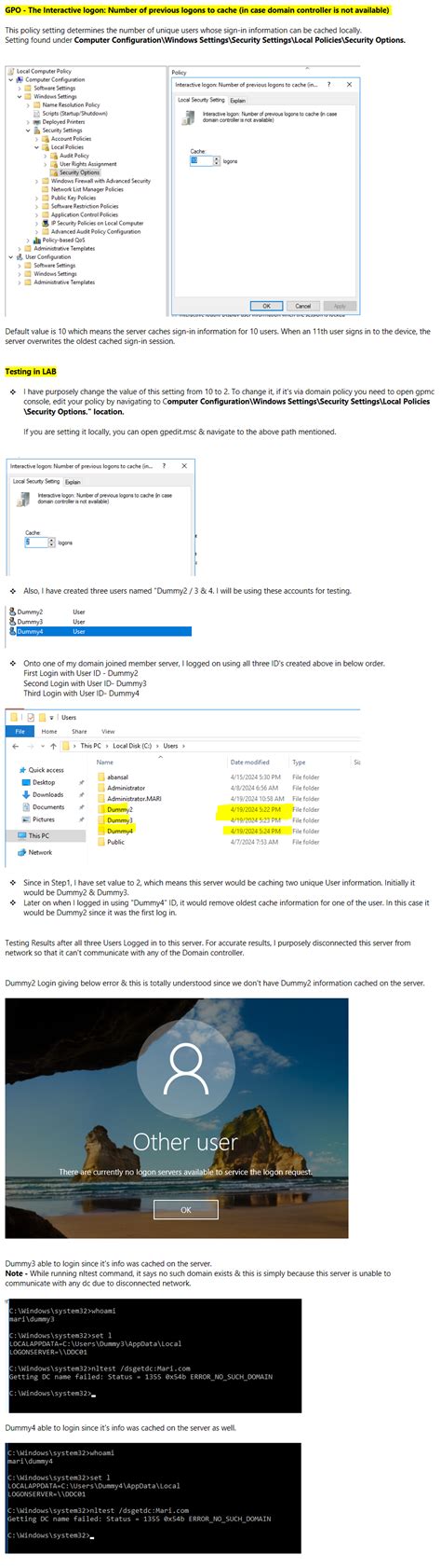 Practical Admin Group Policy The Interactive Logon Number Of Previous Logons To Cache In