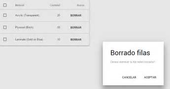 Javascript Borrar La Fila Seleccionada Desde Un Dialogo De Material