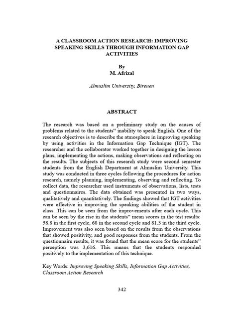 A Classroom Action Research Improving Sp Pdf Learning English As A Second Or Foreign Language