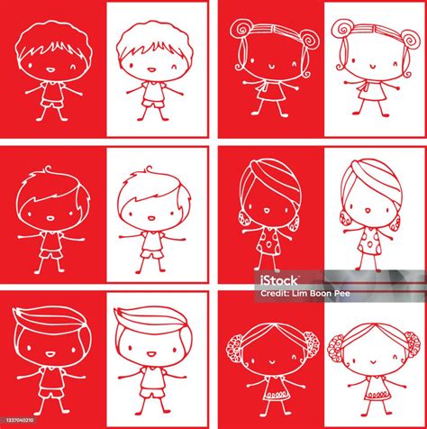 벡터 만화 어린이 소년과 소녀는 국경 배경 프레임 카드를 설정 개체 그룹에 대한 스톡 벡터 아트 및 기타 이미지 개체 그룹 귀여운 디자인 Istock