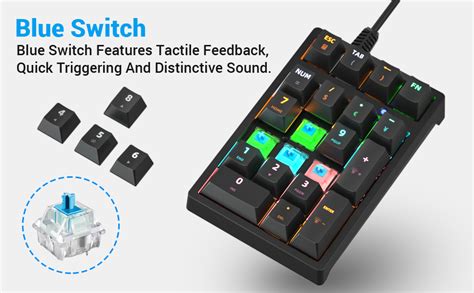 Amazon Com JPHTEK Number Pad Mechanical USB Wired Numeric Keypad With RGB LED Backlit 21 Key