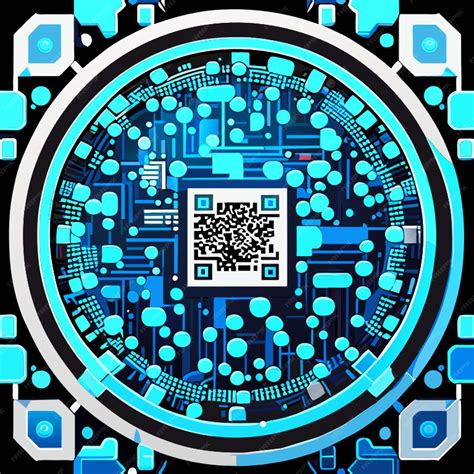 Qr 바코드 파란색 회로 보드 디지털 Qr 코드 벡터 일러스트 레이 션 프리미엄 벡터