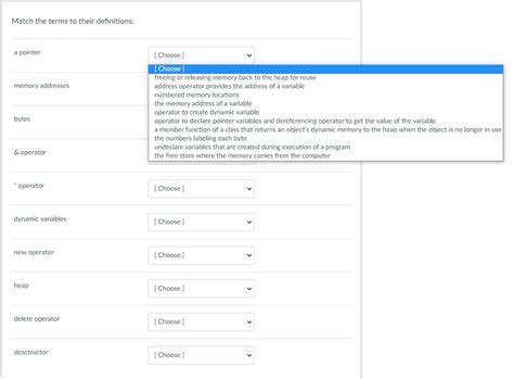 Solved Match The Terms To Their Definitions A Pointer