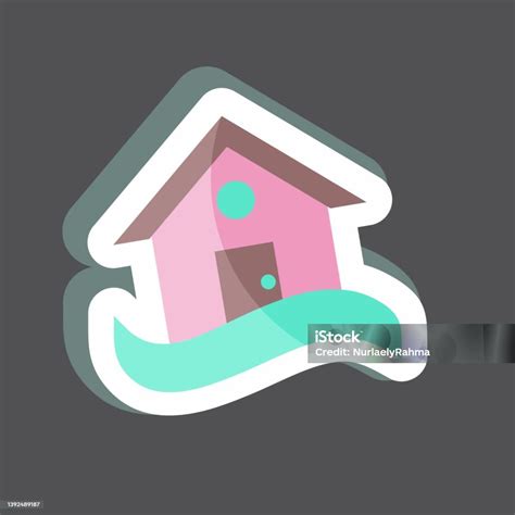 홍수의 스티커 하우스 재해 기호에 적합합니다 컬러 메이트 스타일 편집 가능한 간단한 디자인 디자인 템플릿 벡터 간단한 기호 그림