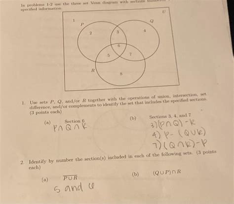 Solved In Problems 1 2 Te The Three Set Venn Diagram With Chegg Com