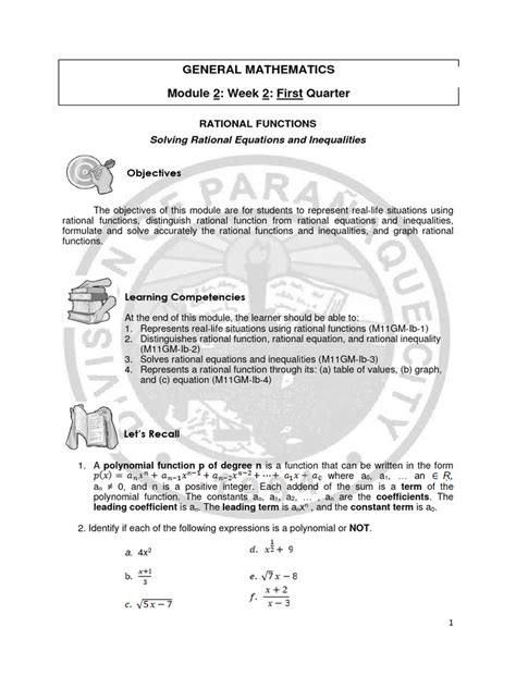 Genmath M2 W2 Q1 Pdf Equations Polynomial