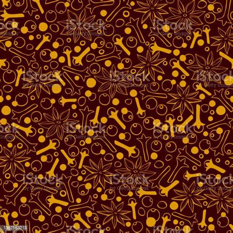 벡터 의 벡터 매끄러운 패턴의 스타 아니스 카네이션 낙서 스타일에 후추 조미료 음식 첨가제 향신료의 배경 또는 질감 갈색에 대한 스톡 벡터 아트 및 기타 이미지 Istock