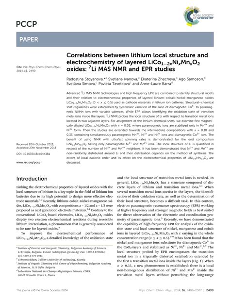 Pdf Correlations Between Lithium Local Structure And Electrochemistry In Layered Lico1