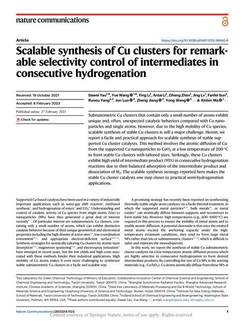 Pdf Scalable Synthesis Of Cu Clusters For Remarkable Selectivity