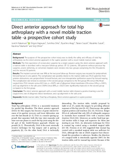 Pdf Direct Anterior Approach For Total Hip Arthroplasty