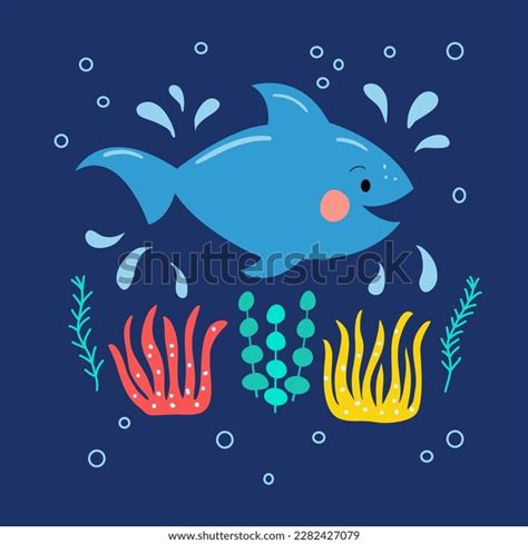 Cute Shark Flat Vector Illustration Funny Stock Vector Royalty Free