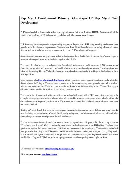 Ppt Php Mysql Development Primary Advantages Of Php Mysql Web Development Powerpoint