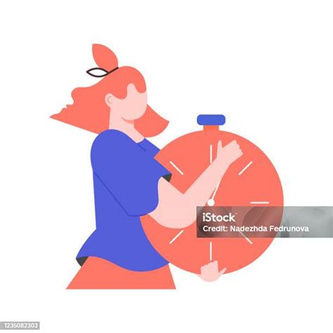 스톱워치와 얼굴없는 소녀입니다 시간 관리 마감일 포모도로 기술 벡터 플랫 일러스트레이션입니다 경영자에 대한 스톡 벡터 아트 및 기타 이미지 Istock