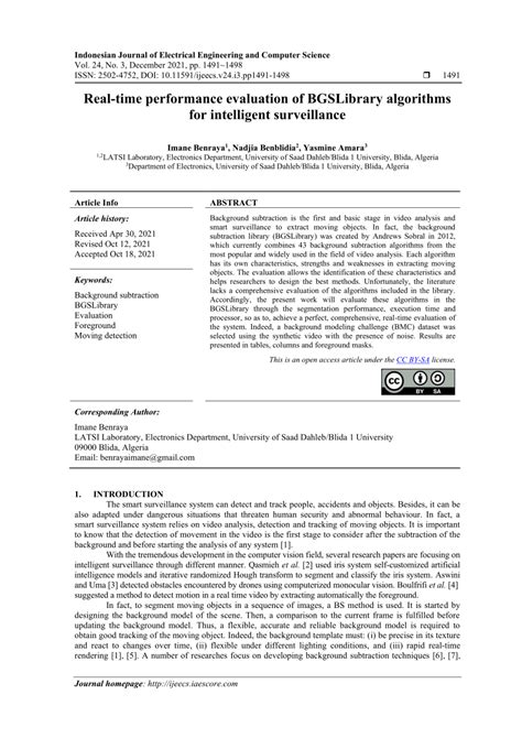 Pdf Real Time Performance Evaluation Of Bgslibrary Algorithms For Intelligent Surveillance