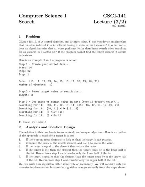 Computer Science I Csci 141 Search Lecture 22 Department Of
