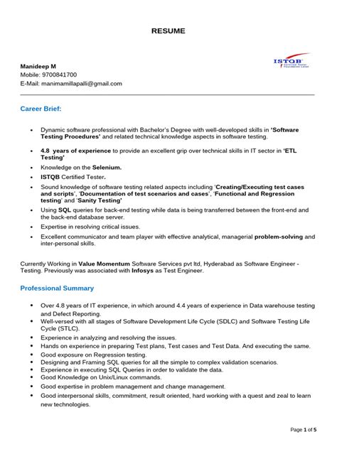 Etltestingprofile Manideep Pdf Software Testing Sql