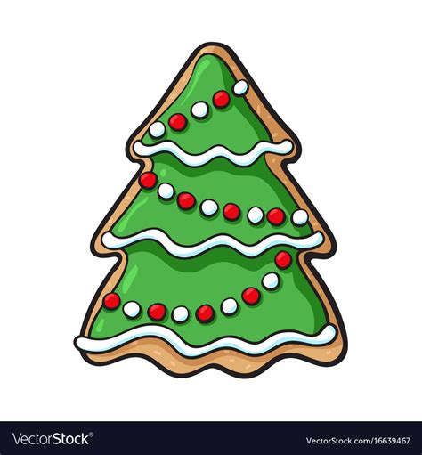 Glazed Homemade Christmas Tree Gingerbread Cookie Vector Image