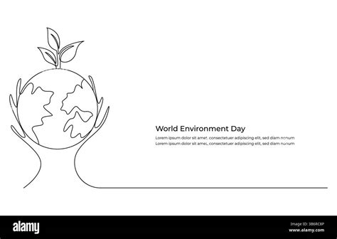 Continuous Line Drawing Of Environmental Protection Icon World Environment Day Concept Growth