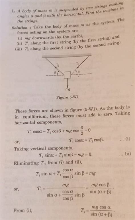 1 A Body Of Mass M Is Suspended By Two Strings Making Angles α And β Wit