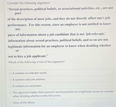 Solved Consider The Following Argument Sexual Practices Chegg Com