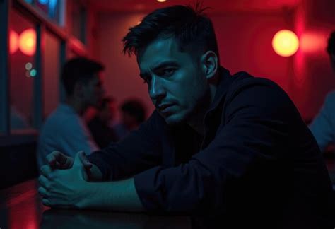 A Man Sits Alone In A Dimly Lit Bar Lost In Thought Premium Ai Generated Image