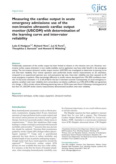 Pdf Measuring The Cardiac Output In Acute Emergency Admissions Use Of The Non Invasive